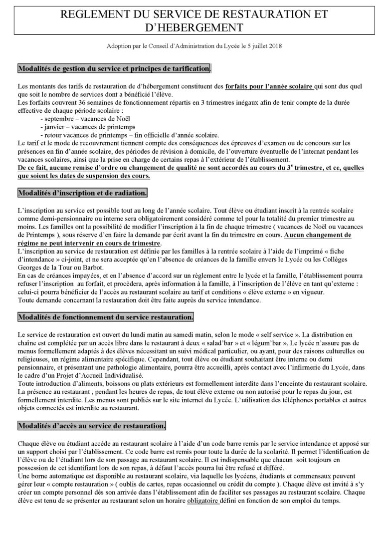 Règlement intérieur du service de restauration – Cité scolaire Georges ...